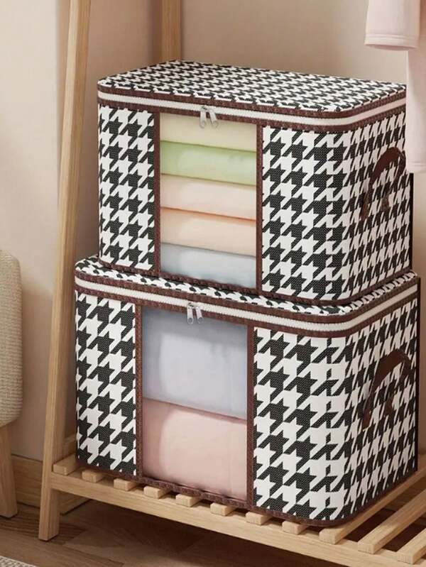 50L Large Storage Bag Thousand Birds Check Pattern Transparent Window ...