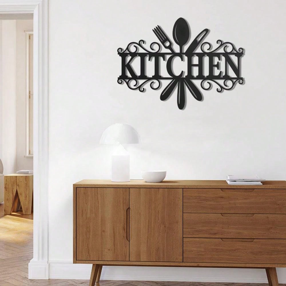 1pc Metal Kitchen Signs Wall Decor - Black Modern Utensil Country Metal ...