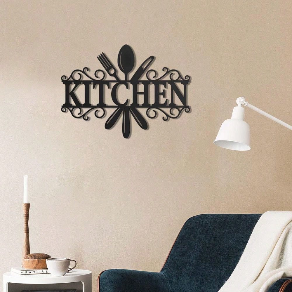 1pc Metal Kitchen Signs Wall Decor - Black Modern Utensil Country Metal ...