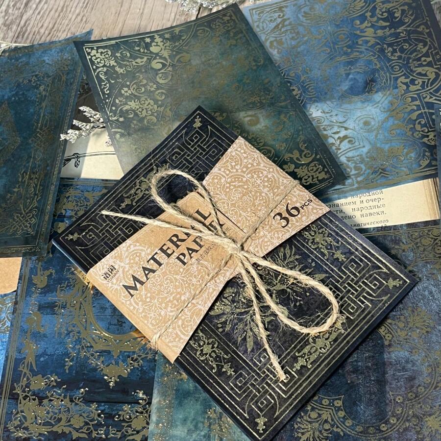 36 Sheets Retro Gold Stamping Material Paper Dual Material Sulfuric ...