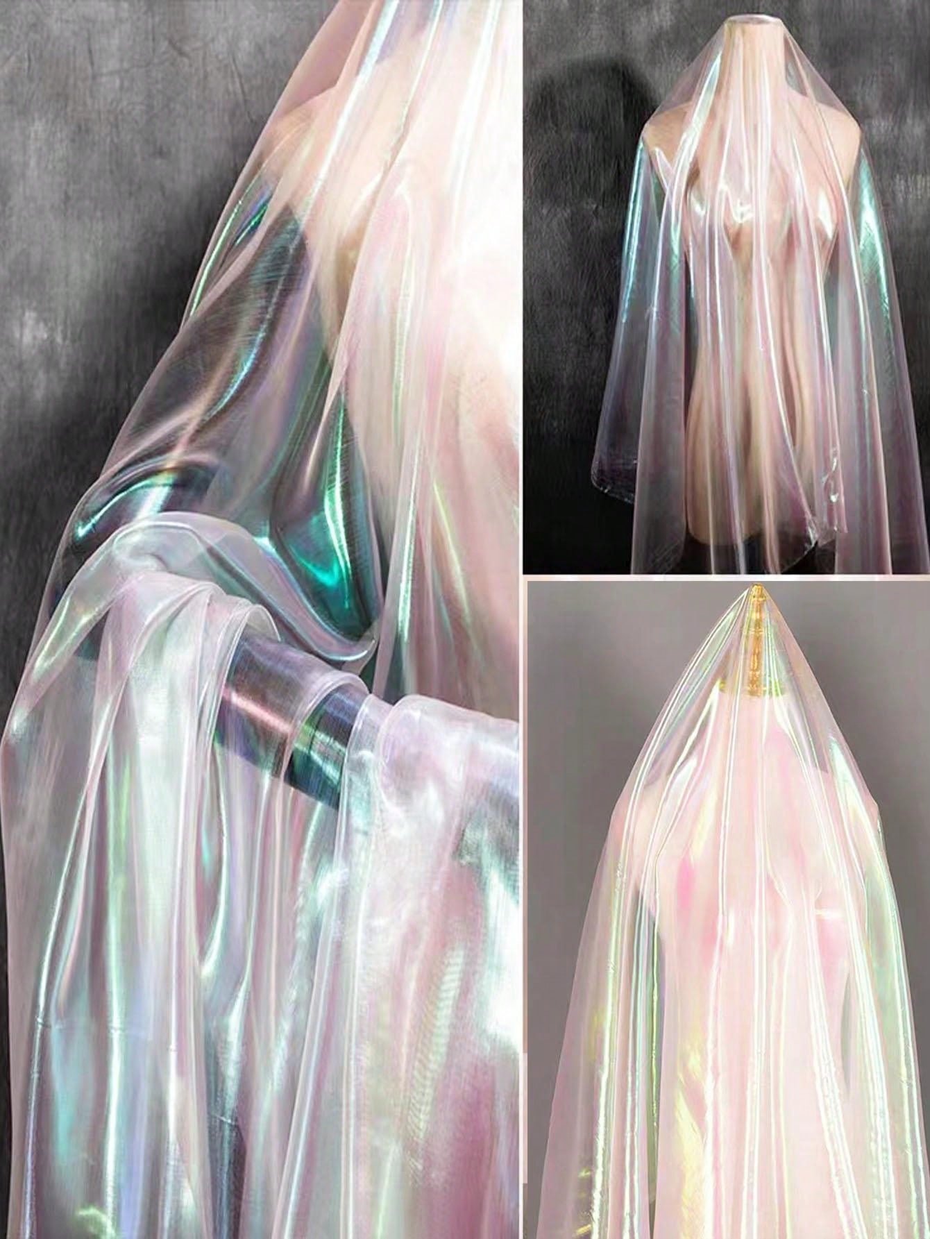 1pc Gradient Two-color Mesh Fabric, Laser Texture See-through Fabric ...