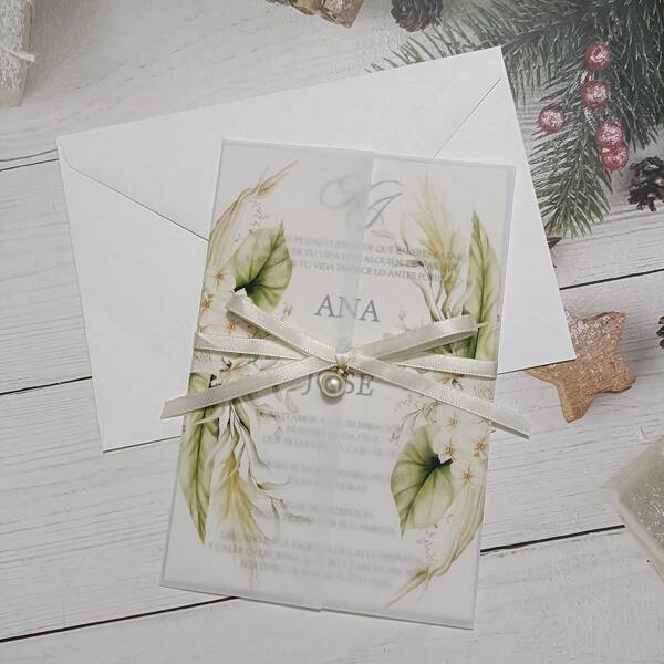 10Set Floral Semi-Transparent Wedding Invitation Card Set With Blank ...