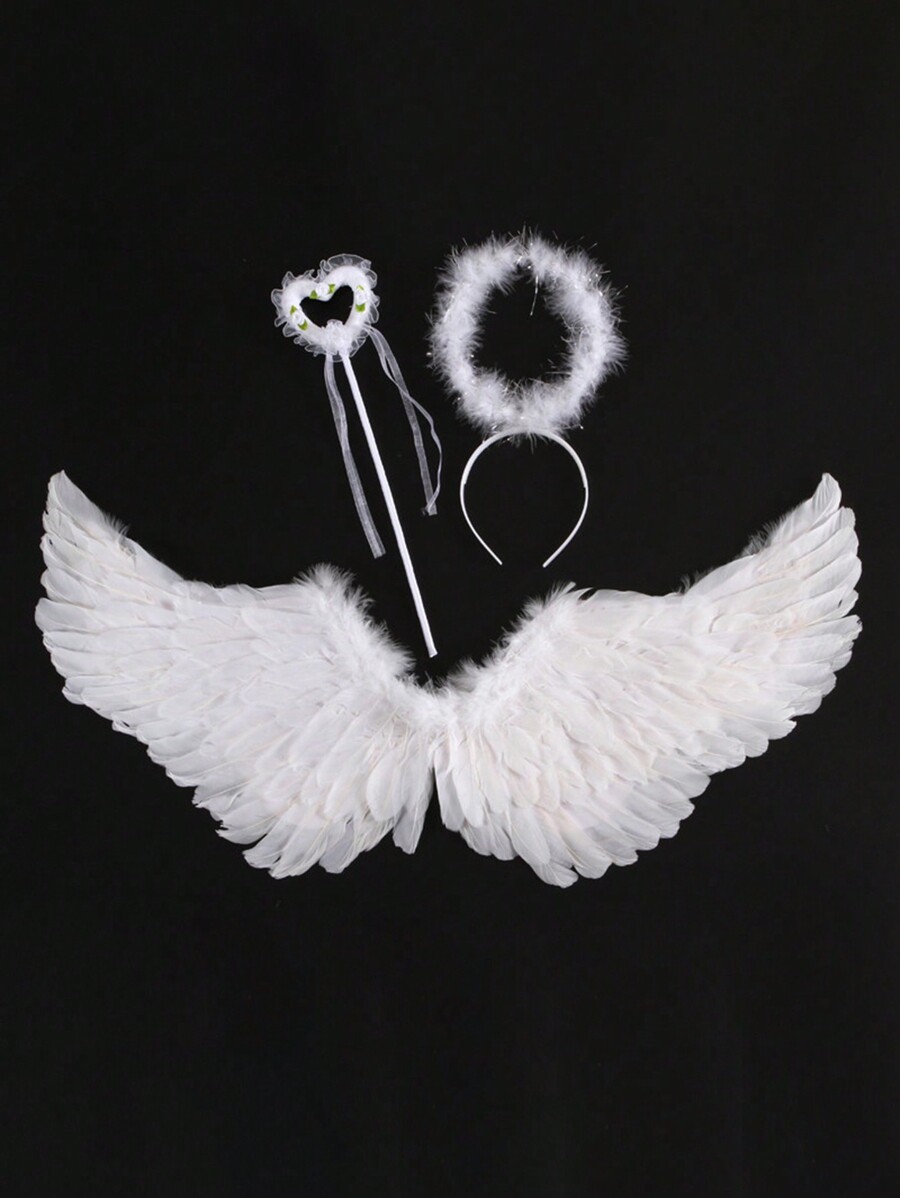 3pcs Natural Feather Material White Angel Wings Set, Perfect For ...