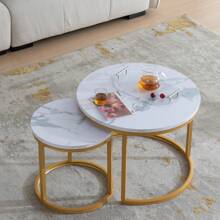 23.6" Nesting Coffee Table, Stacking Side Tables Set of 2 with Golden ...
