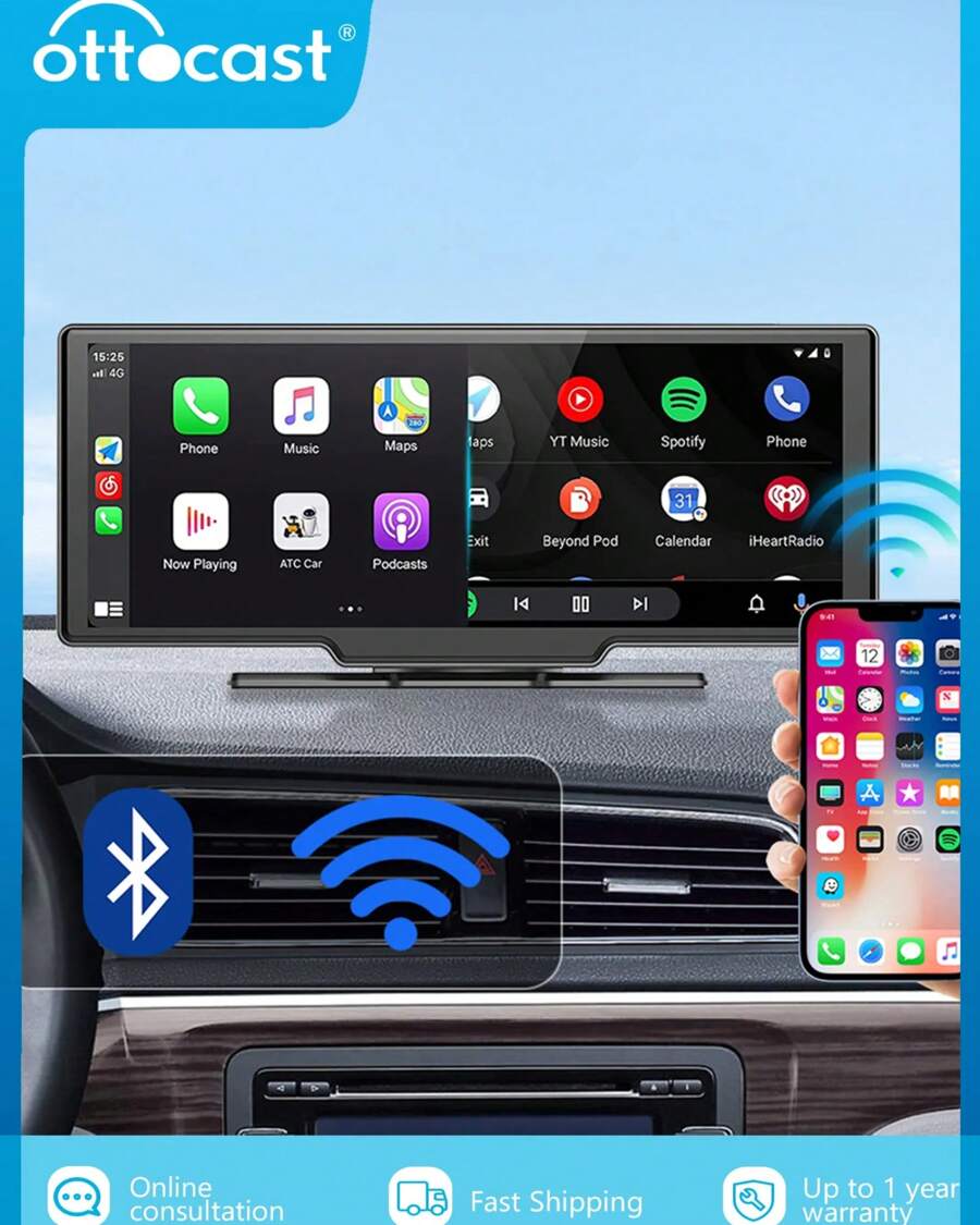 OTTOCAST 10.26" INCH Portable Car Player Carplay Android Auto Dual ...