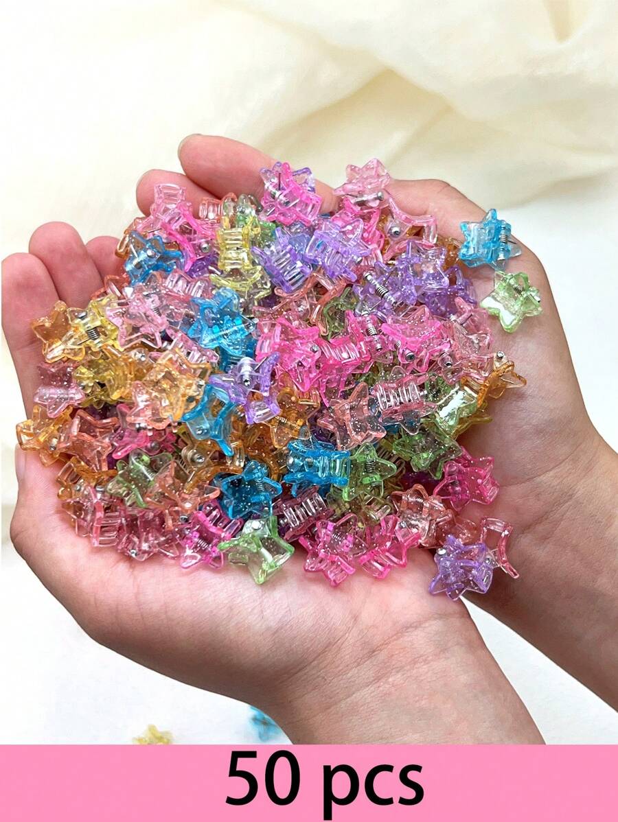 50pcs Clear & Colorful Star & Five-Pointed Star Shape Hair Clip Hairpin ...