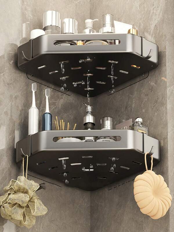 1pc Bathroom Storage Shelf Triangle Free Punch Toilet Corner Rack Wall ...
