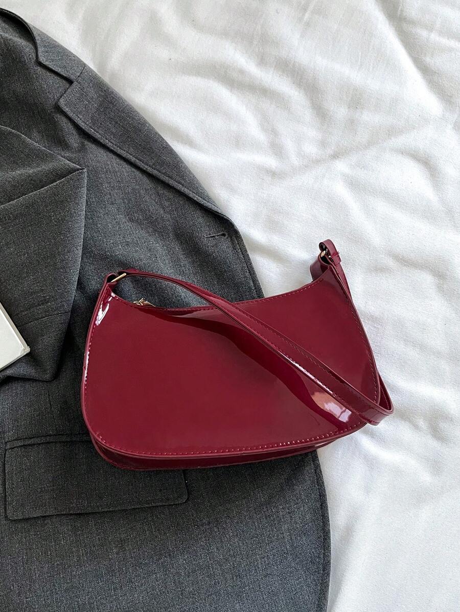 Solid Color Minimalist Zipper Closure Shoulder Bag Trendy Stylish ...