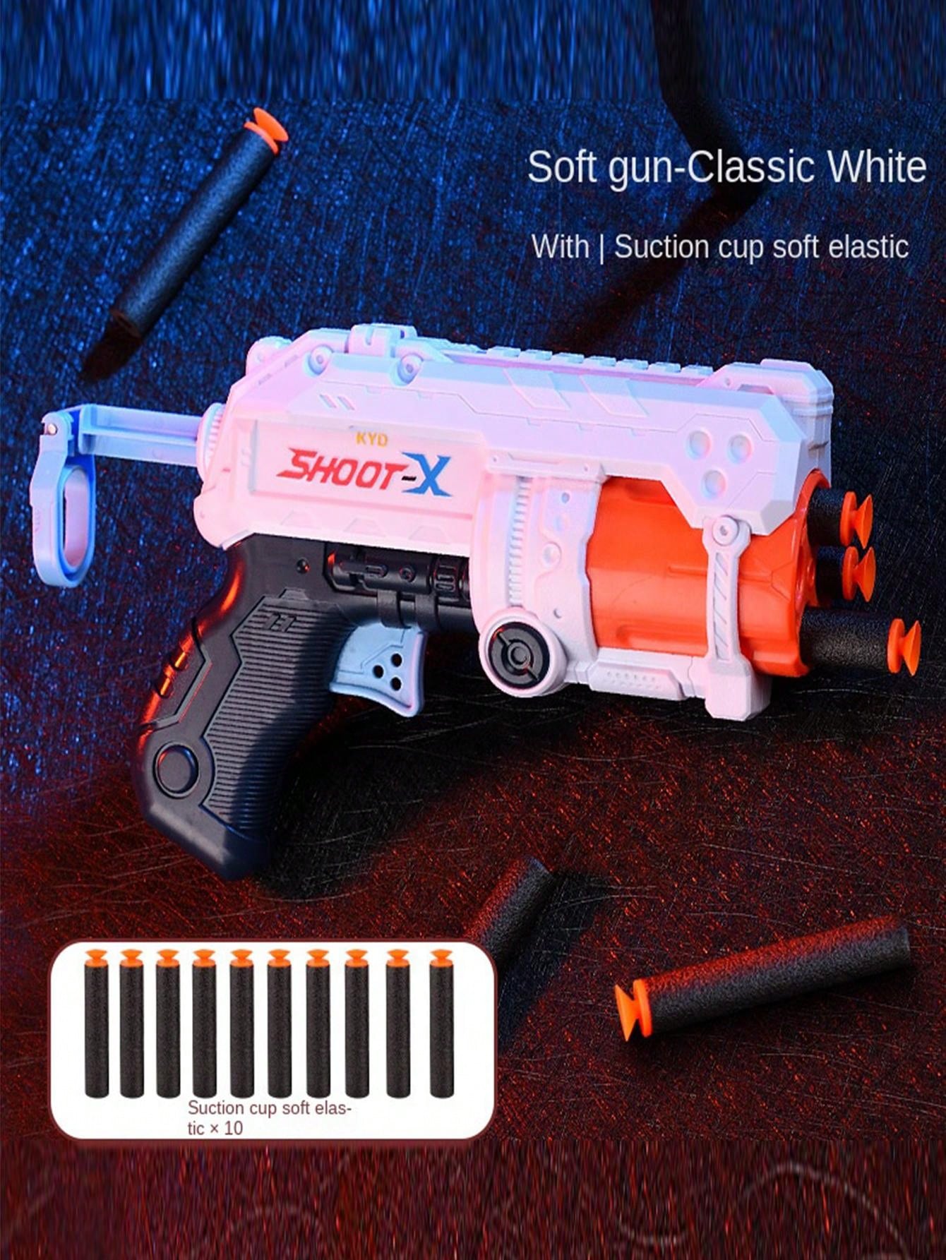 White Soft Bullet Gun With 10 Soft Bullets, Outdoor Shooting Toy, Foam ...