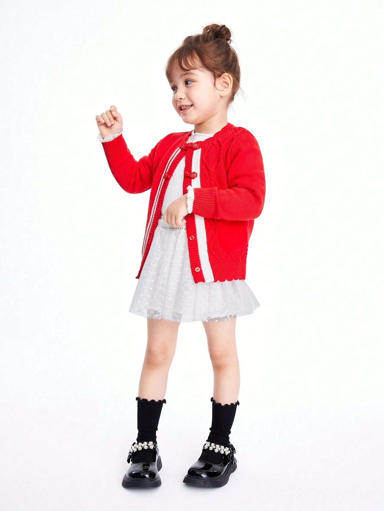 Annil เสื้อสเวตเตอร์คาร์ดิแกนผ้าถักแฟชั่นเฉลิมฉลองสำหรับเด็กผู้หญิง สี ...