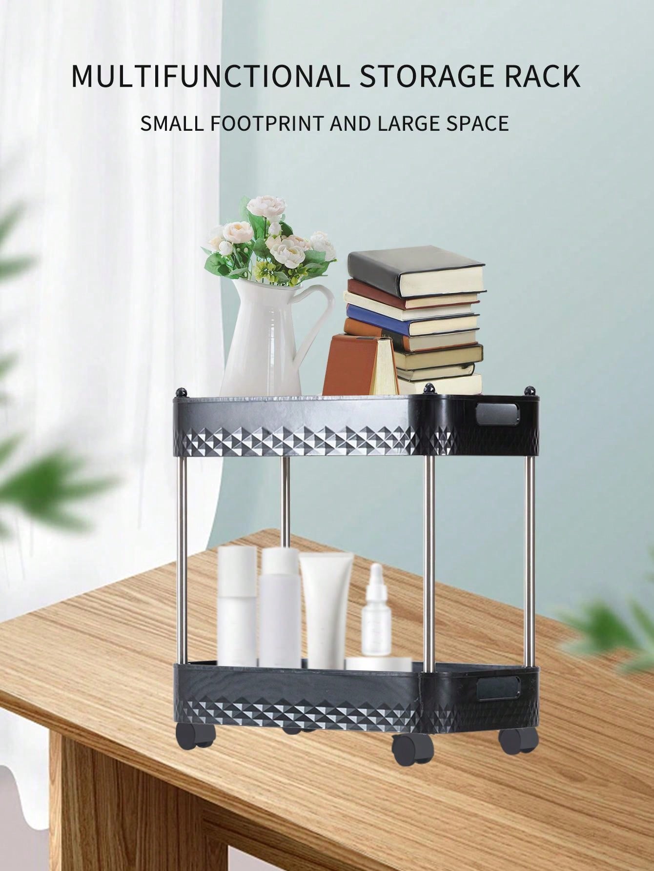 Double Layer Pp Material Wheeled Storage Rack, Small Cart For Moving To ...