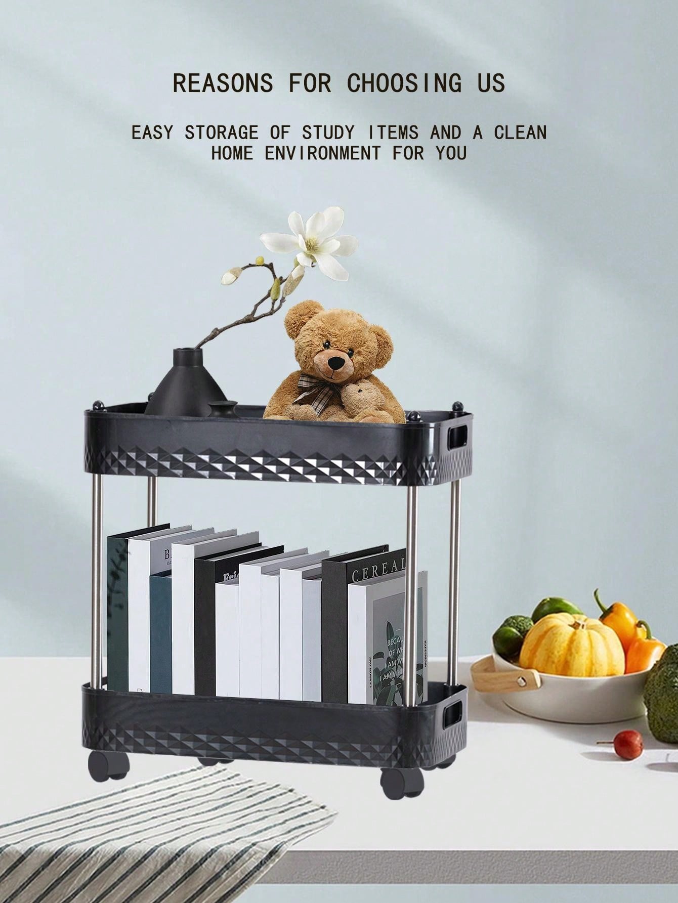 Double Layer Pp Material Wheeled Storage Rack, Small Cart For Moving To ...