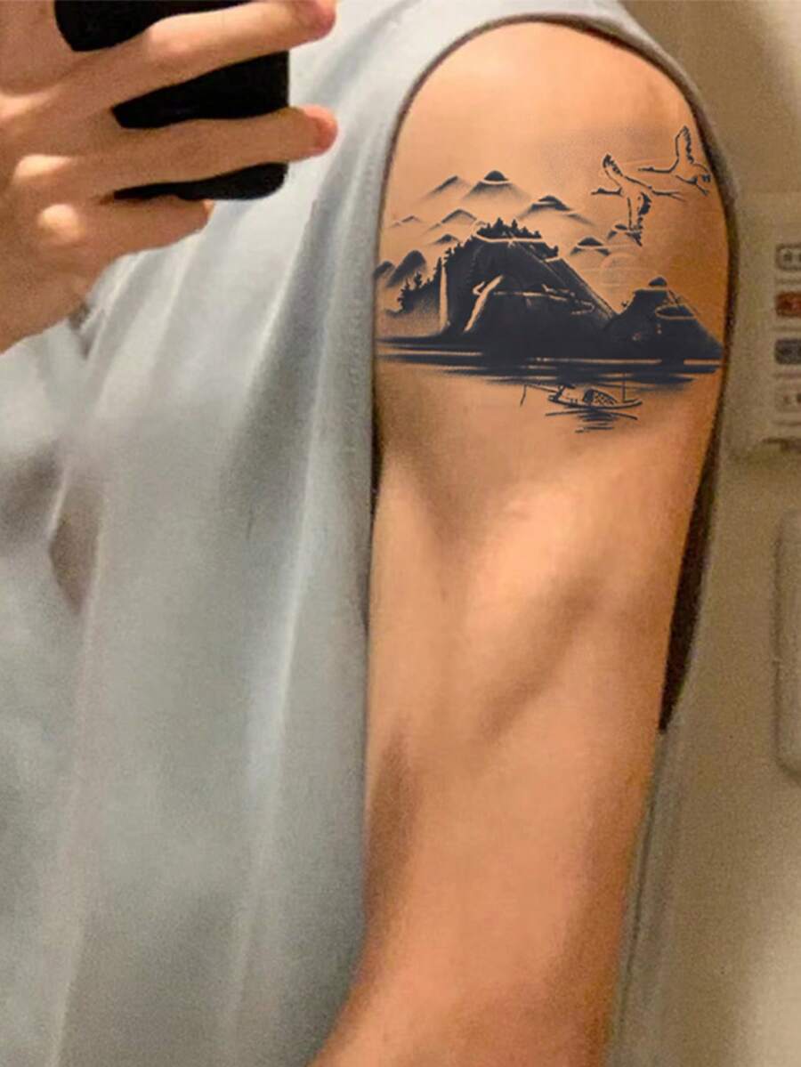 1pc Waterproof Non-reflective Landscape Painting Temporary Tattoo ...