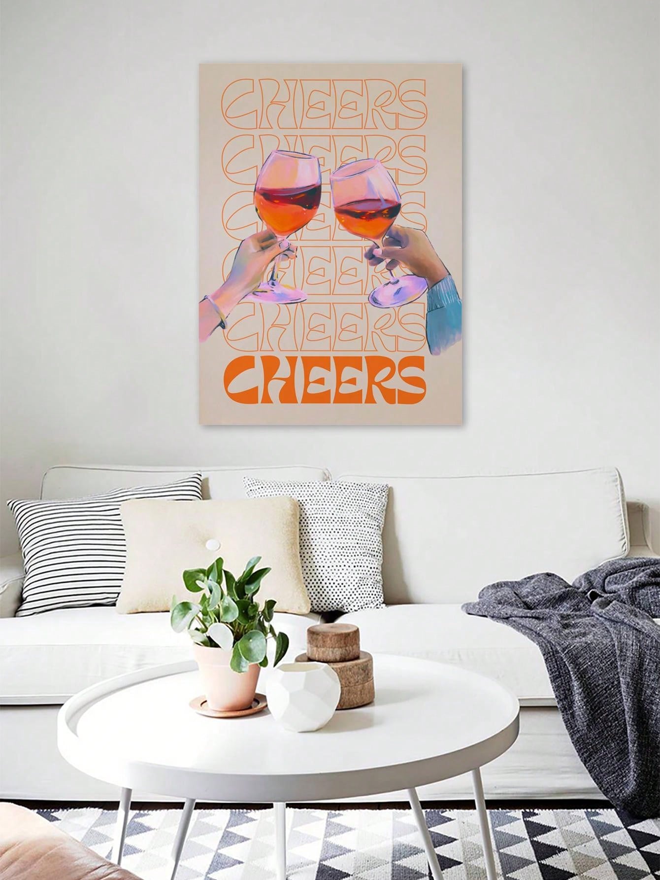 1 pc, Wine Glass Cheers Canvas Print, Wine Glass Wall Art, Clink Glass ...