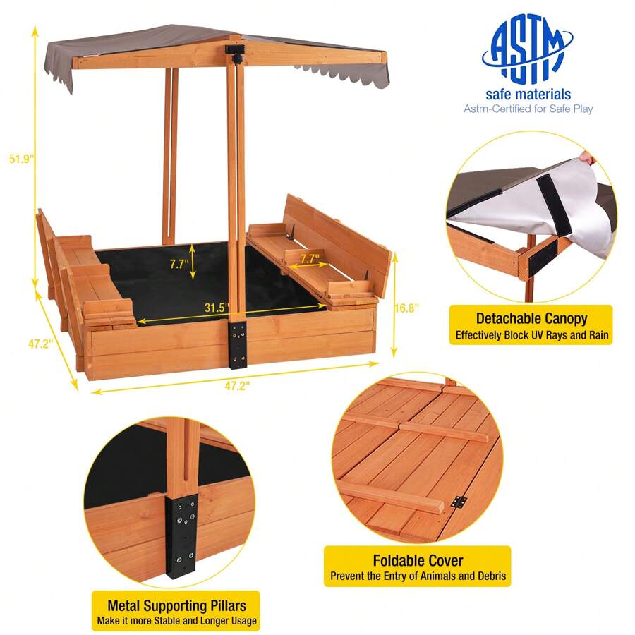Aivituvin Kids Sand Boxes With Canopy Sandboxes Foldable Bench Seats ...