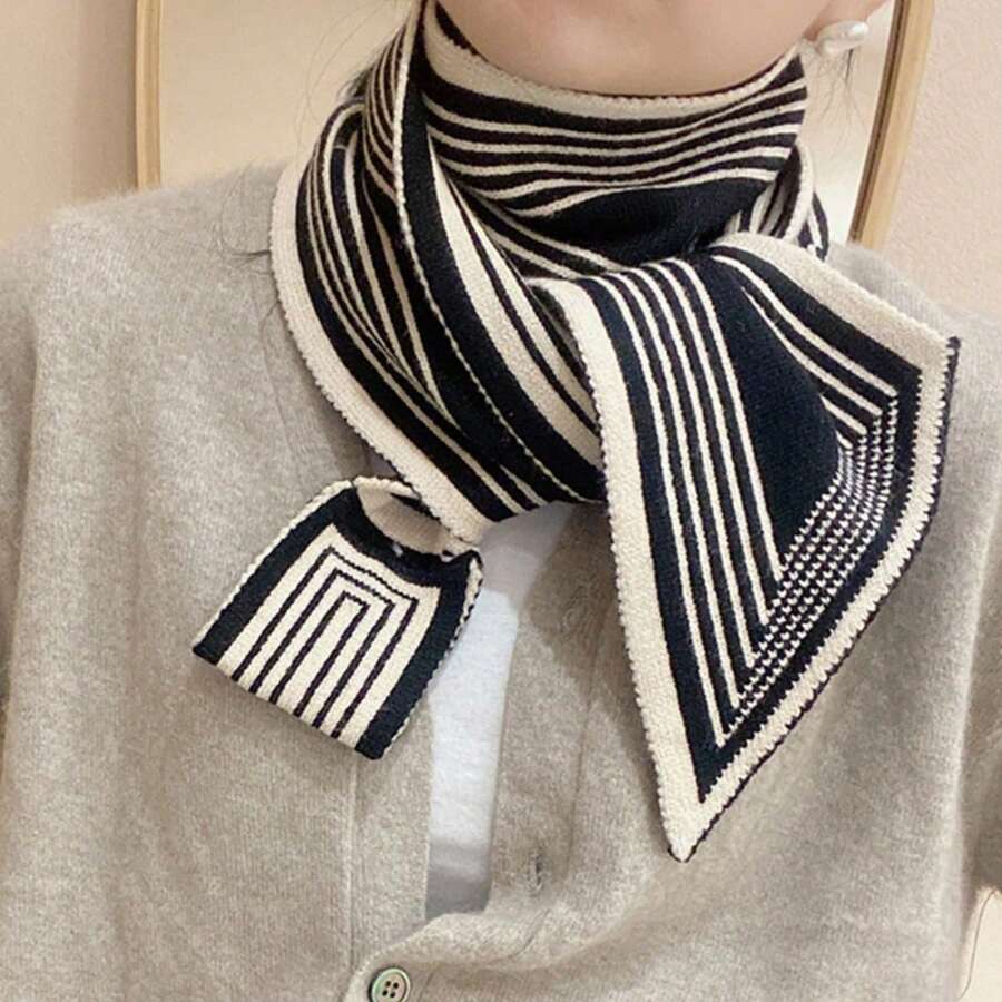 Women's Classic Knit Scarf With Tassels, Plaid Checkered Pattern, Warm ...