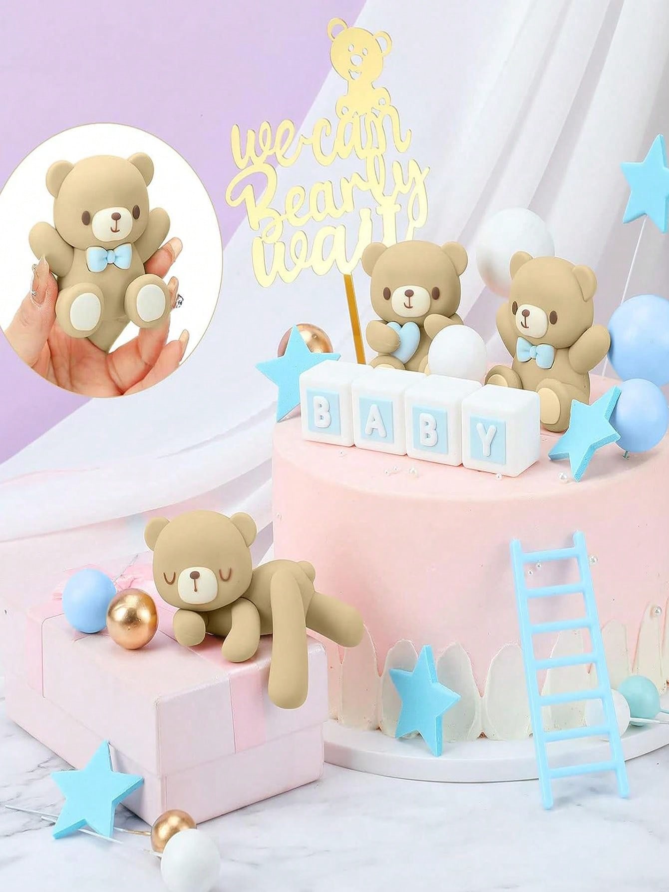 41 Pcs/Set Bear Cake Toppers baby shower decorations baby shower cake ...