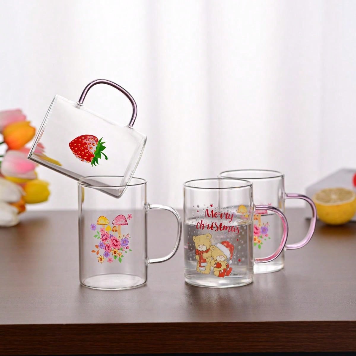 Glass Cup With Flower Design | SHEIN USA