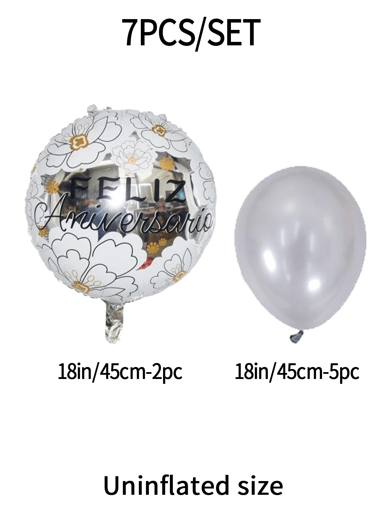 7pcs/set Spanish Happy Anniversary Balloon set White color round ...