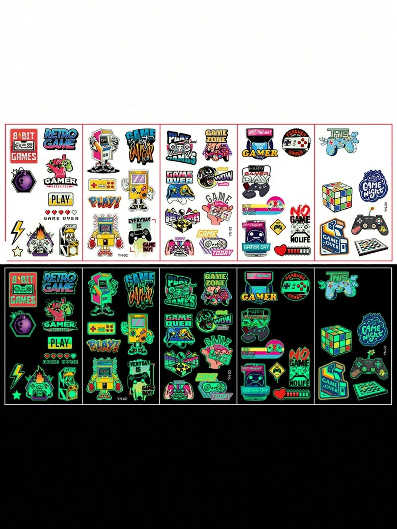 5 Sheets Video Game Party Supplies Temporary Tattoos ,Glow Gamer Gaming ...