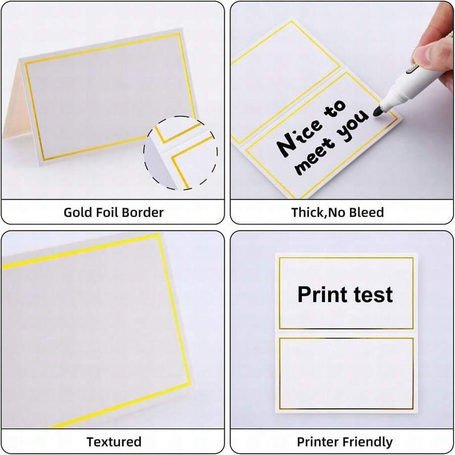 Place Cards With Gold Foil Border, Paper Name Place Cards For Table ...