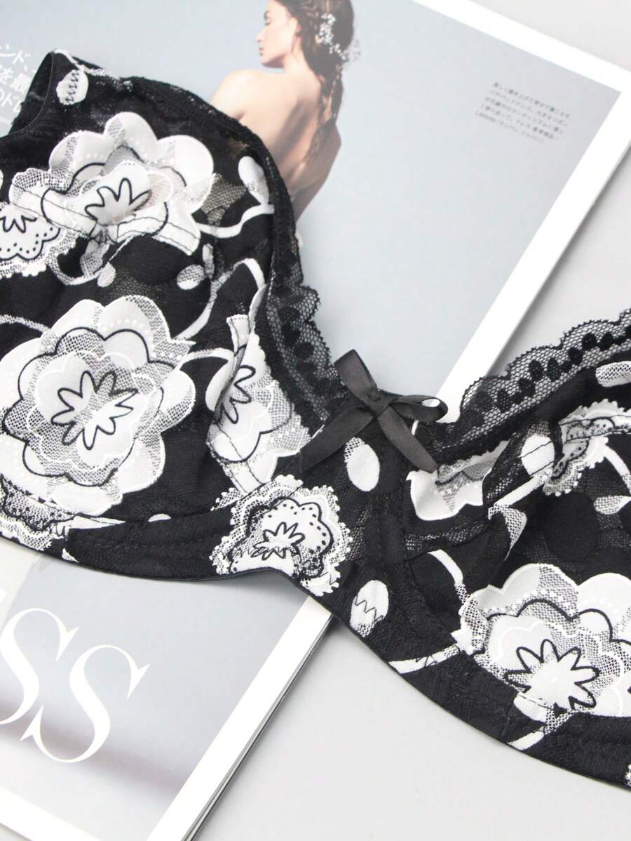 French-style Ultra-thin Sexy Printed Lace Lingerie Set With Back Strap ...