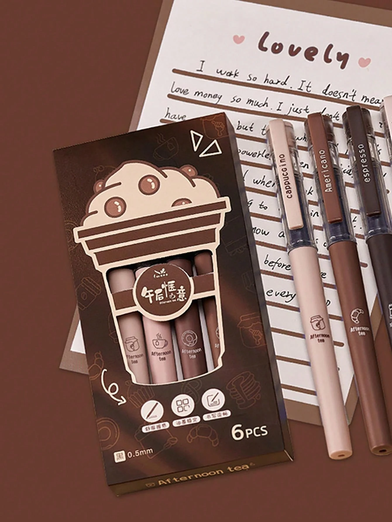 Stylos Gel à encre liquide à séchage rapide, 6 pièces, thème café ...