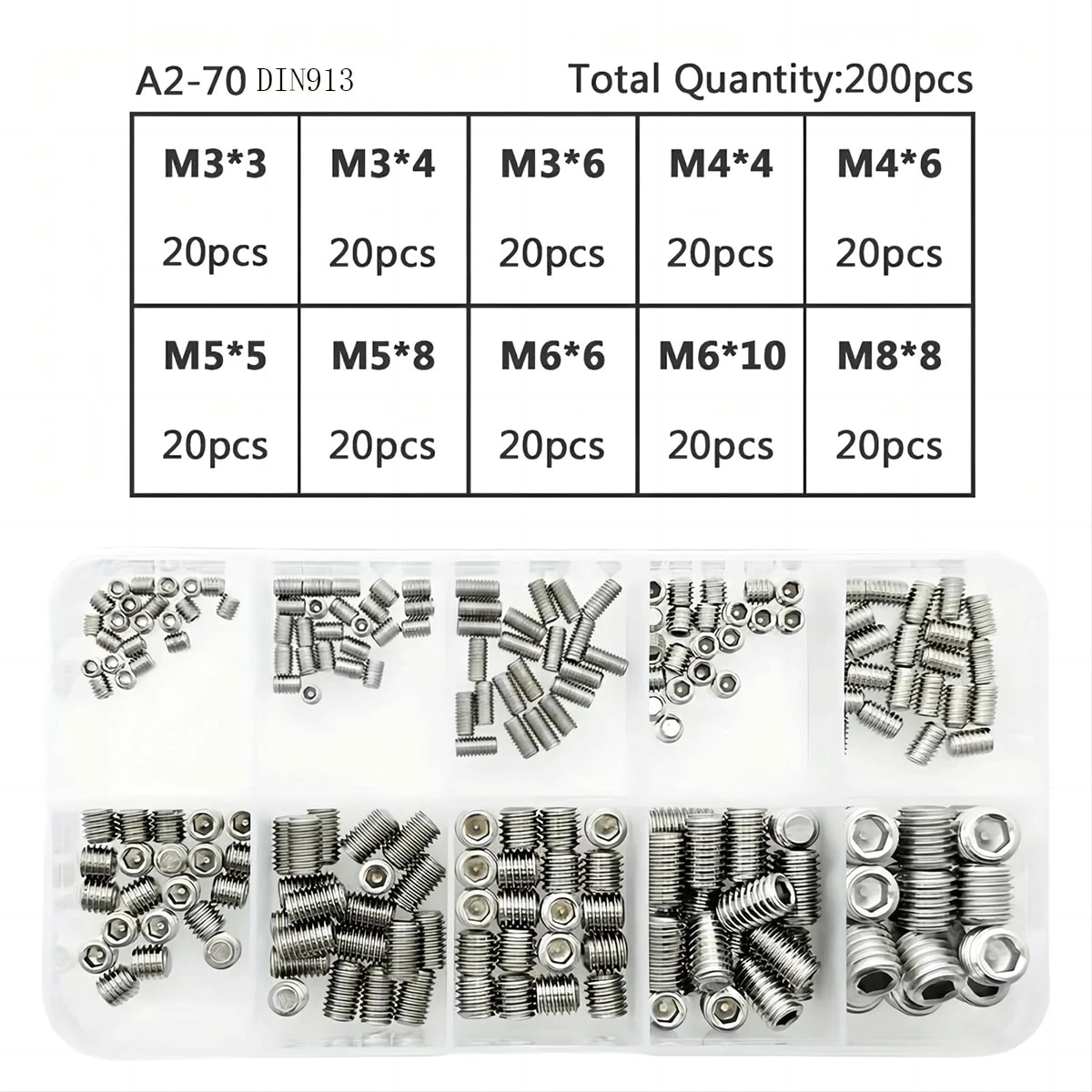 Set Screws - 200PcsAllen Head Socket Set Screw Bolts Assortment Kit ...