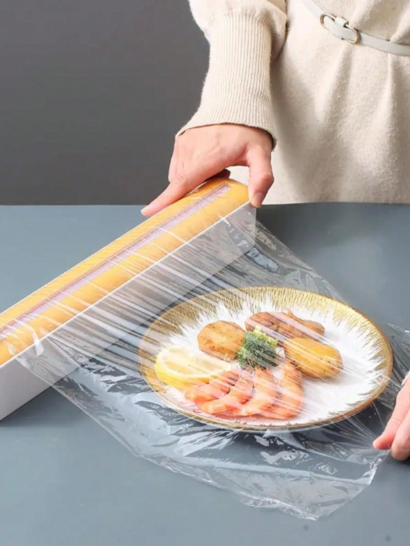 2 In 1 Plastic Wrap Dispenser Cling Film Dispenser Cutter Saran Wrap ...