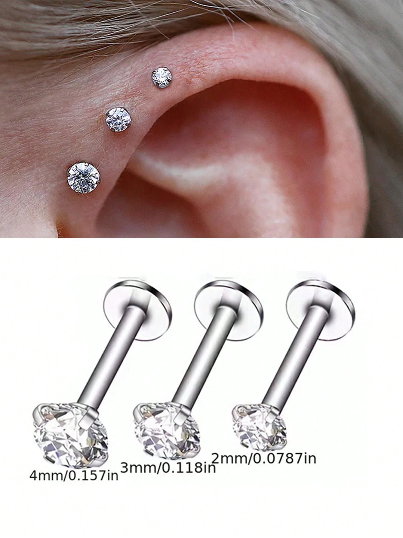 3pcs CZ Stud Earrings For Women Labret Stud Lip Piercing Stainless ...