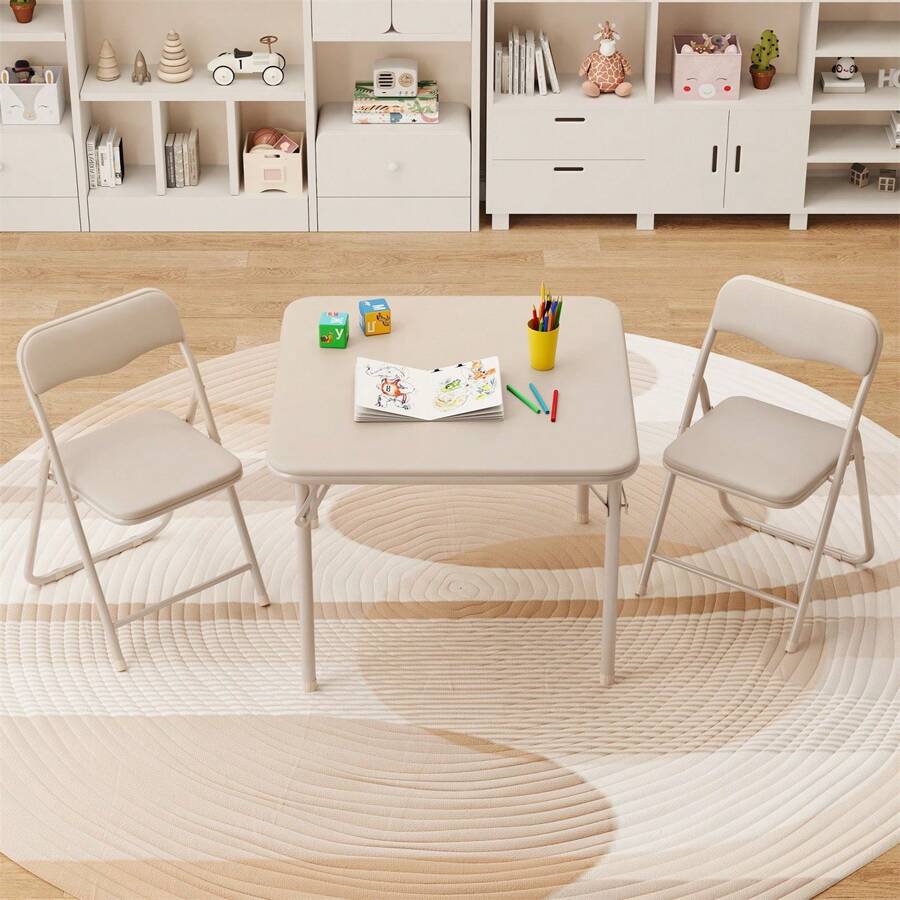 Kids Folding Table and Chairs Set, Portable Toddler Table and Chair ...