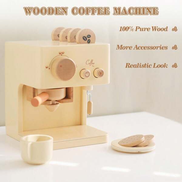 Kids Coffee Machine Toy Set, Wooden Toddler Coffee Maker Toy Espresso ...