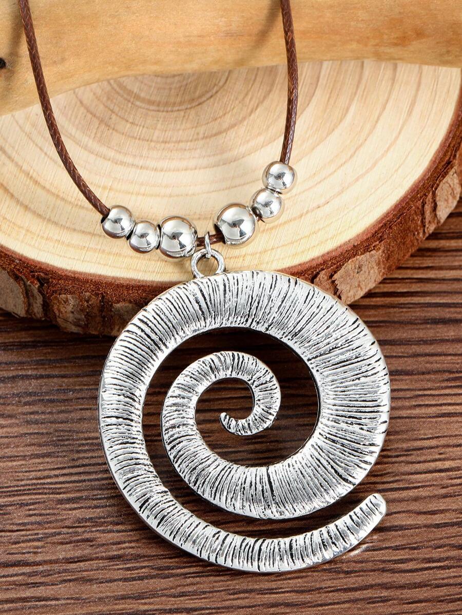 1pc Retro Boheemse Stijl Spiraal Symbool Minimalistische Lederen Koord ...