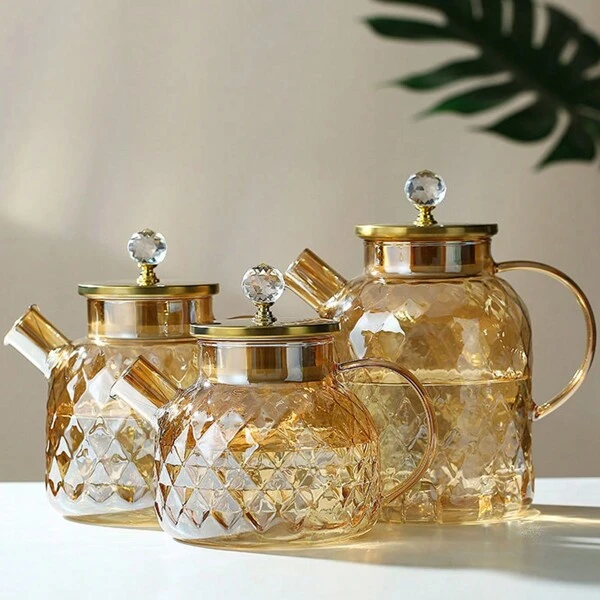 Glass Teapot Stovetop & Microwave Safe Water Jug, Glass Borosilicate ...