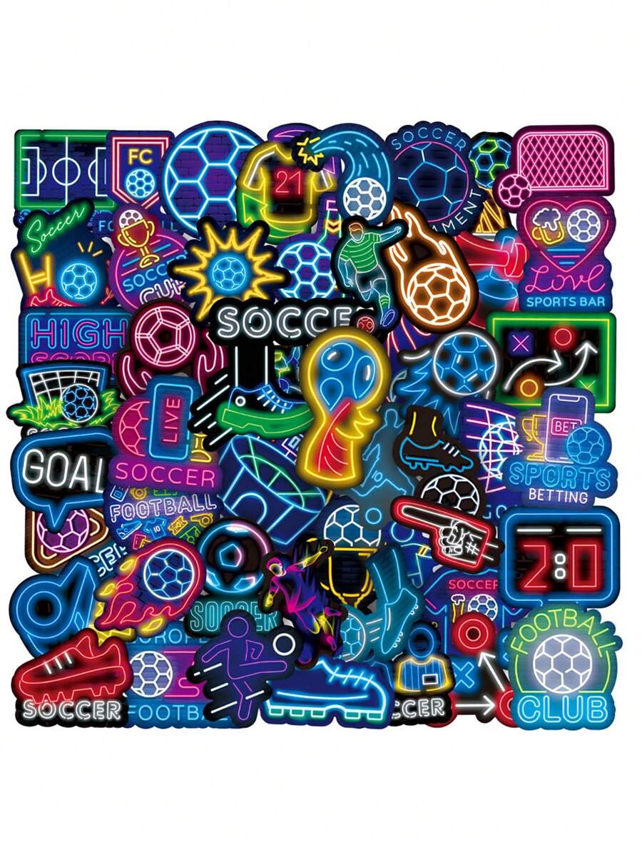 Finego 50pcs Neon Soccer Stickers For Teens Kids, Waterproof Vinyl ...