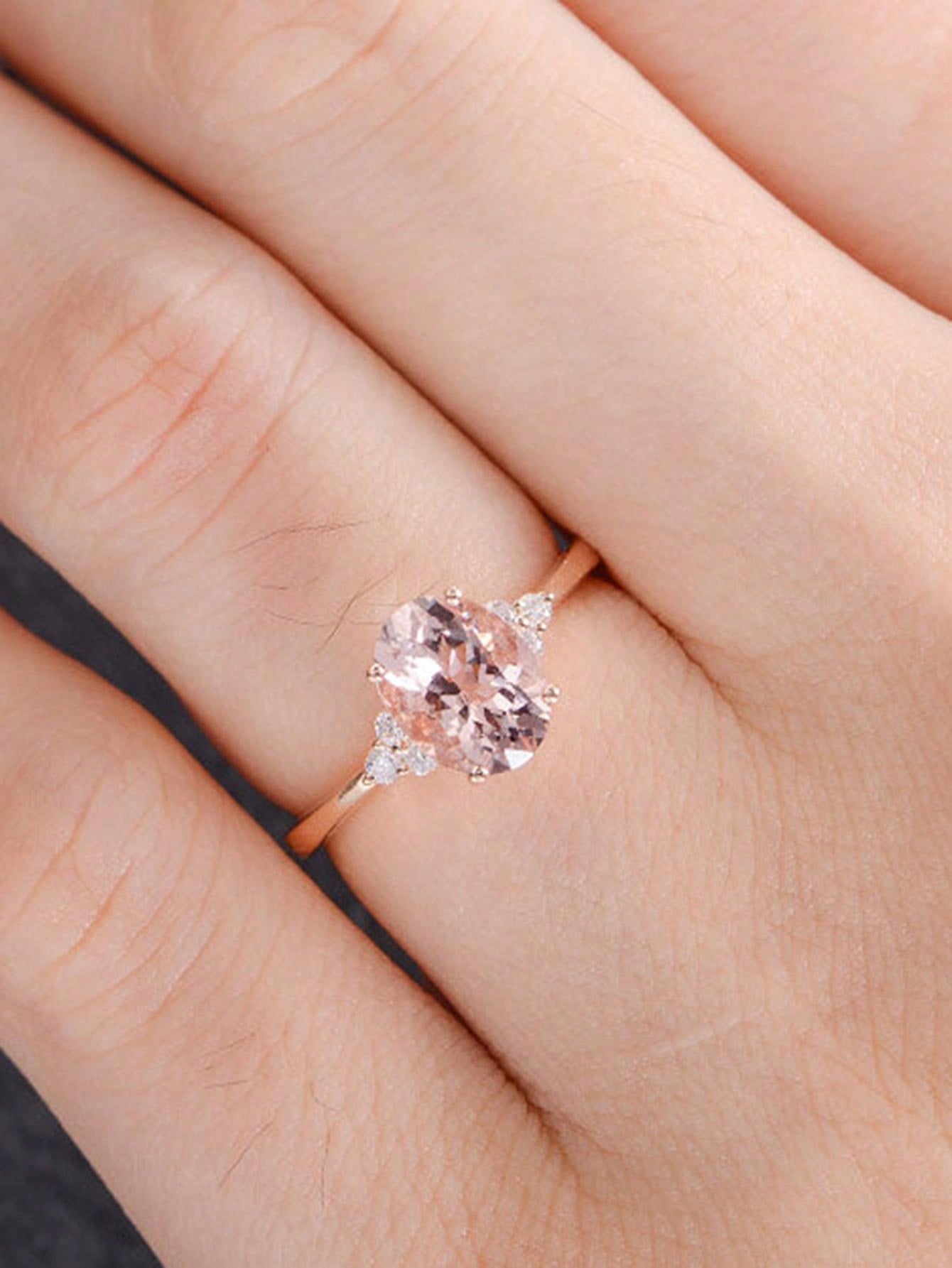 Elegant Promise Ring, Double Oval Shape, Pink Gemstone Engagement Ring ...