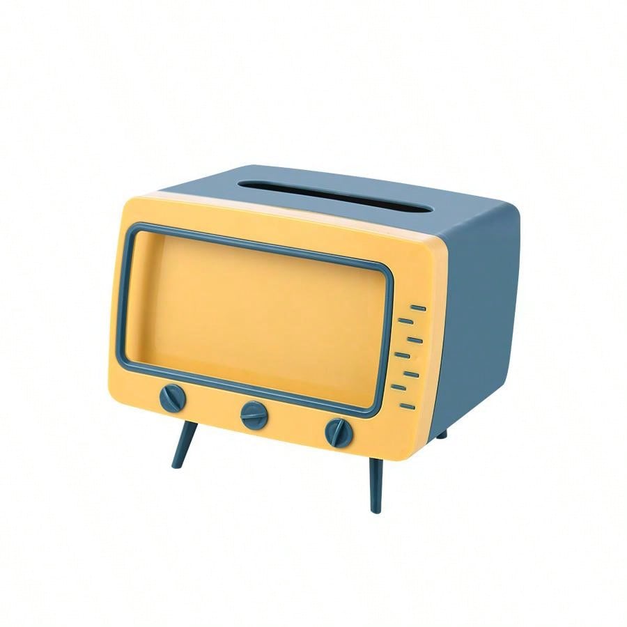 Tv Tissue Box Retro Desktop Plastic Storage Box With Phone Holder And ...