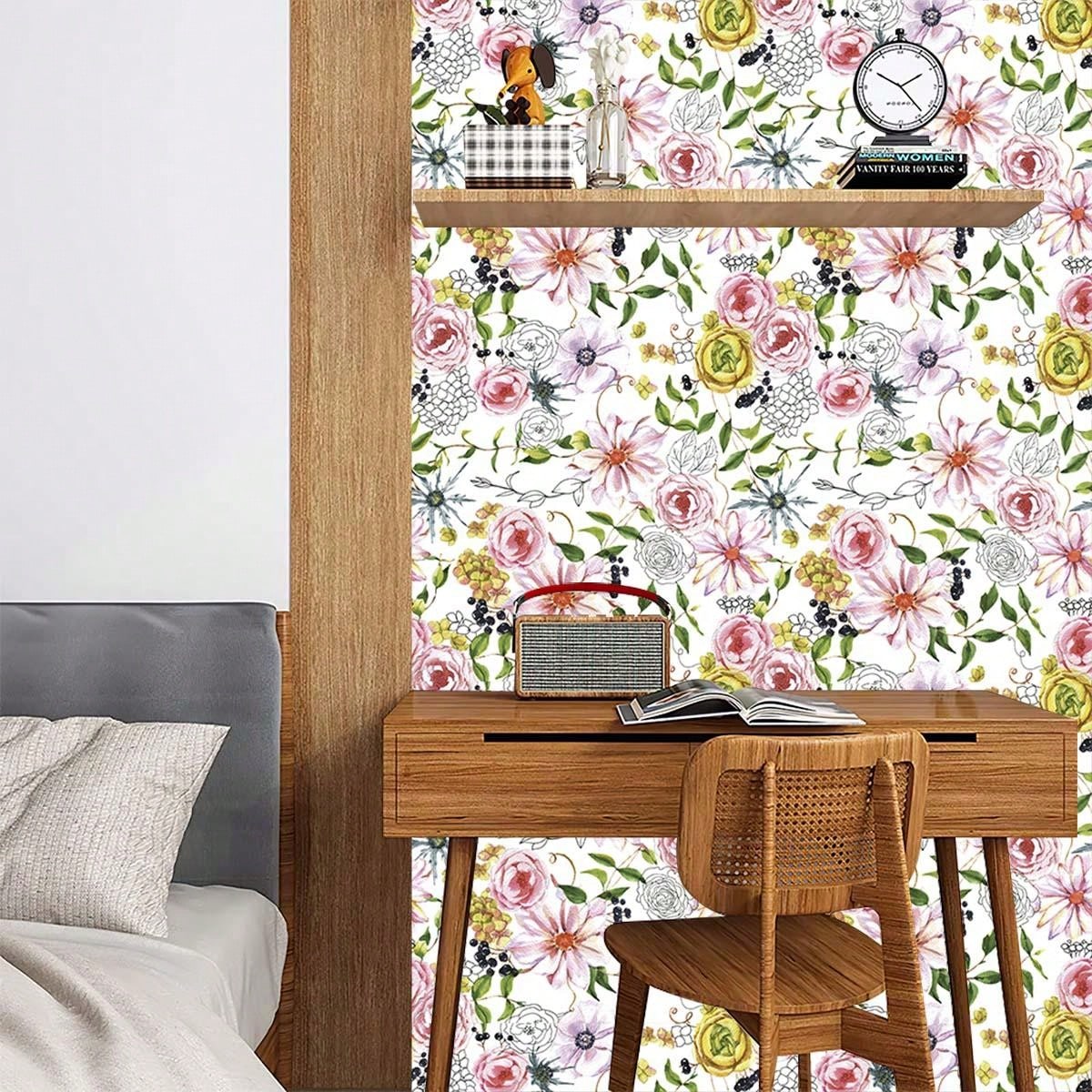 Flower And Leaf Pattern Wallpaper | SHEIN USA