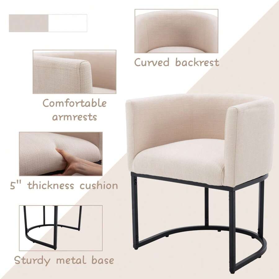 Linen Upholstered Dining Chair, Mid Century Modern Fabric Bucket Dining ...