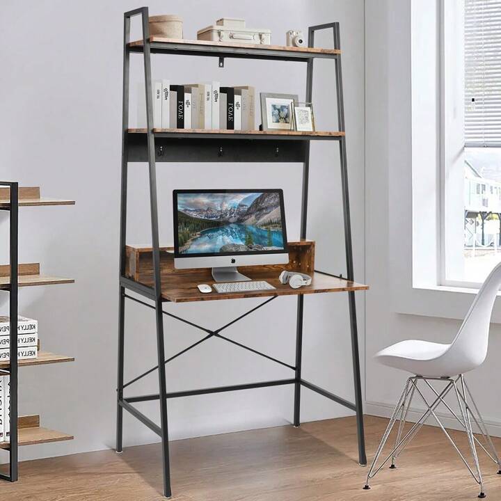 Ladder desk with hutch store