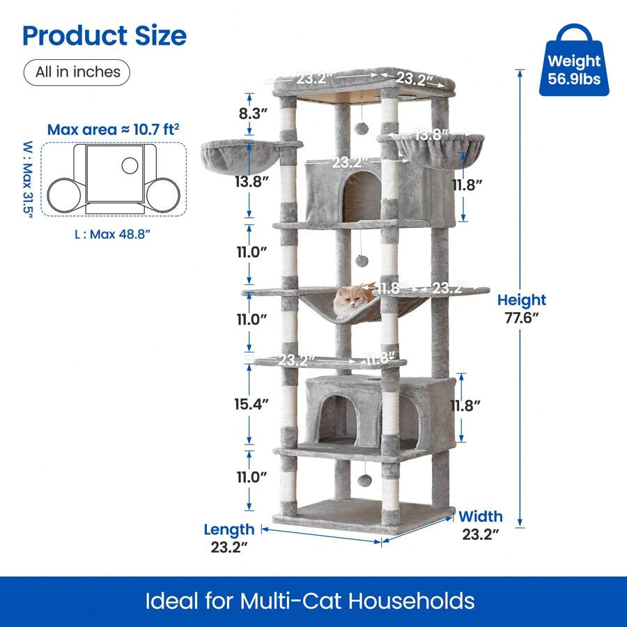 MWPO Extra Large Cat Tree, 77.6-Inch Tall Cat Tower for Indoor Cats ...