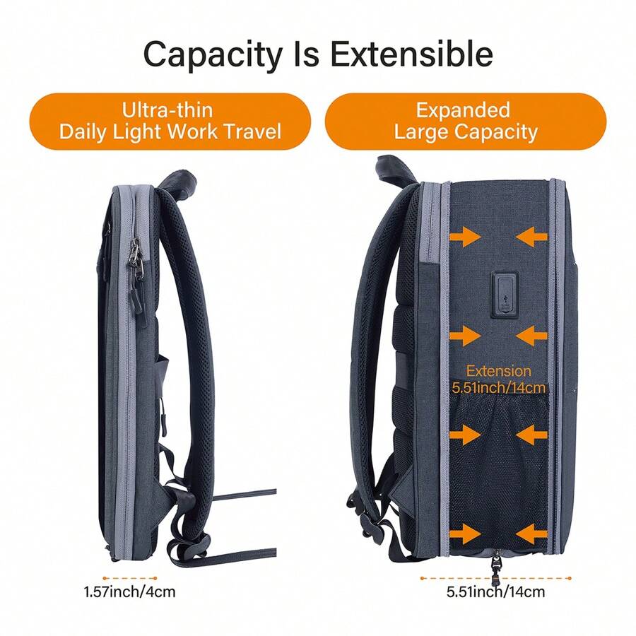 15.0 Inch Slim and Expandable Laptop Backpack Multi-Pocket Separate ...