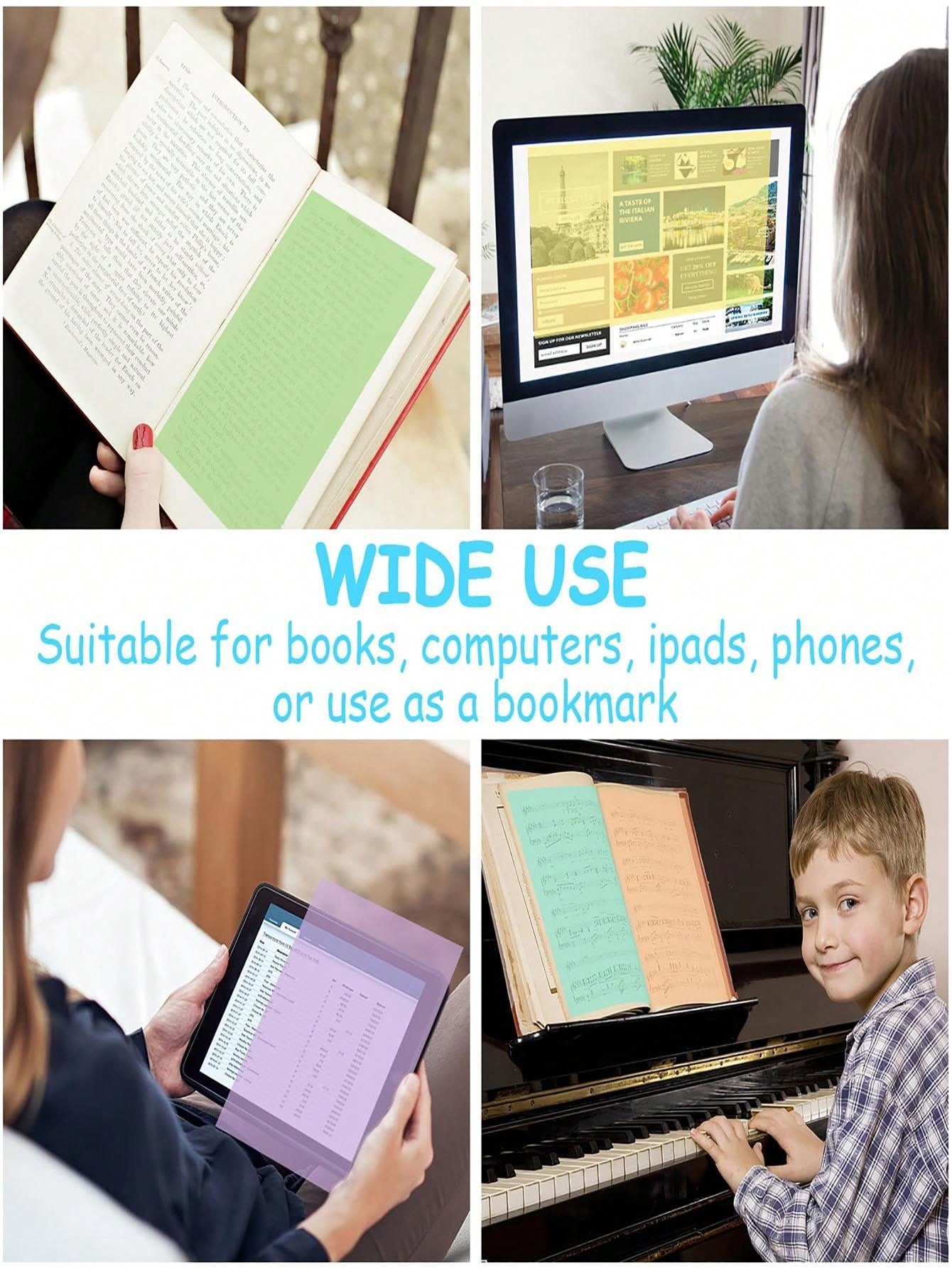 Colored Reading Overlay, A4 Transparent Colored Reading Tool, Adult ...