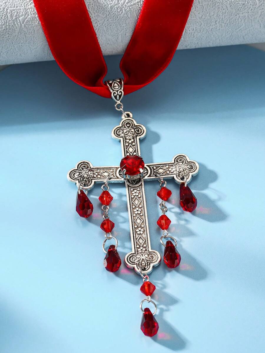 A Grand Cross Necklace Gothic Vampire Cross Pendant Choke Circle Gothic ...