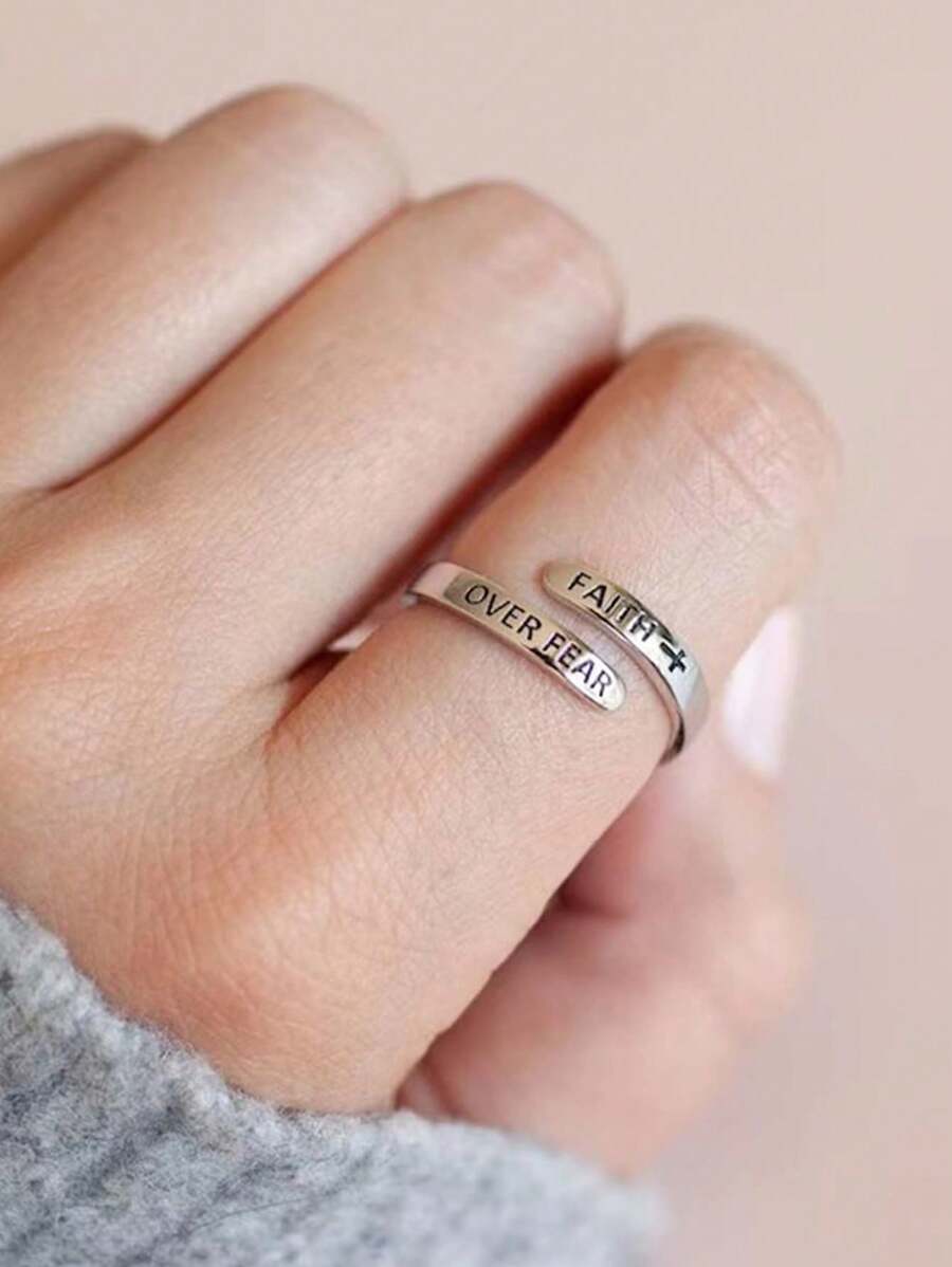 1pc Carved Cross Faith Over Fear Ring, Minimalist Design | SHEIN USA