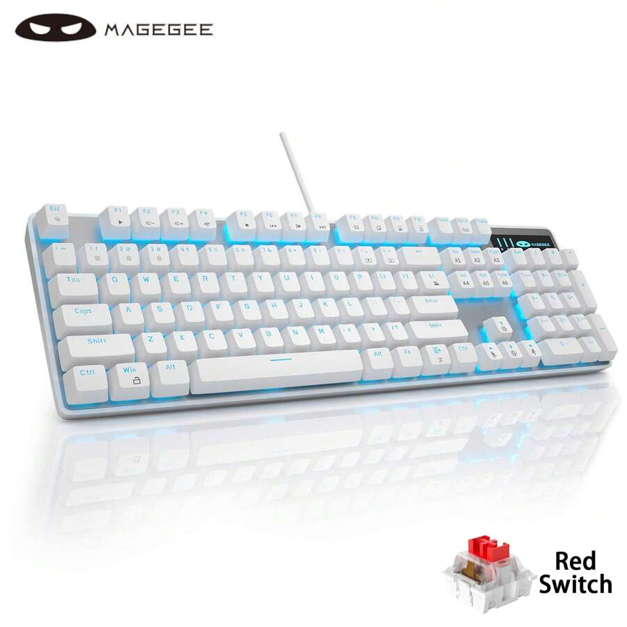 MageGee White Mechanical Gaming Keyboard, Wired USB Adjustable ...