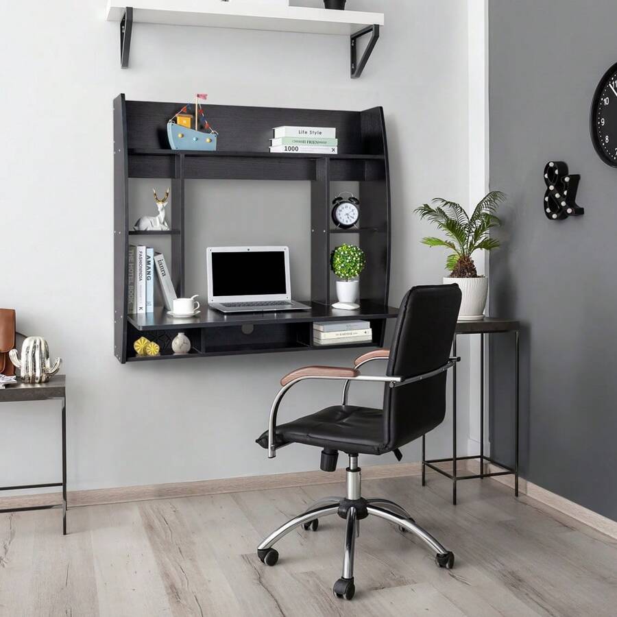 Room-saving Wall Built-up Computer Desk Black | SHEIN USA
