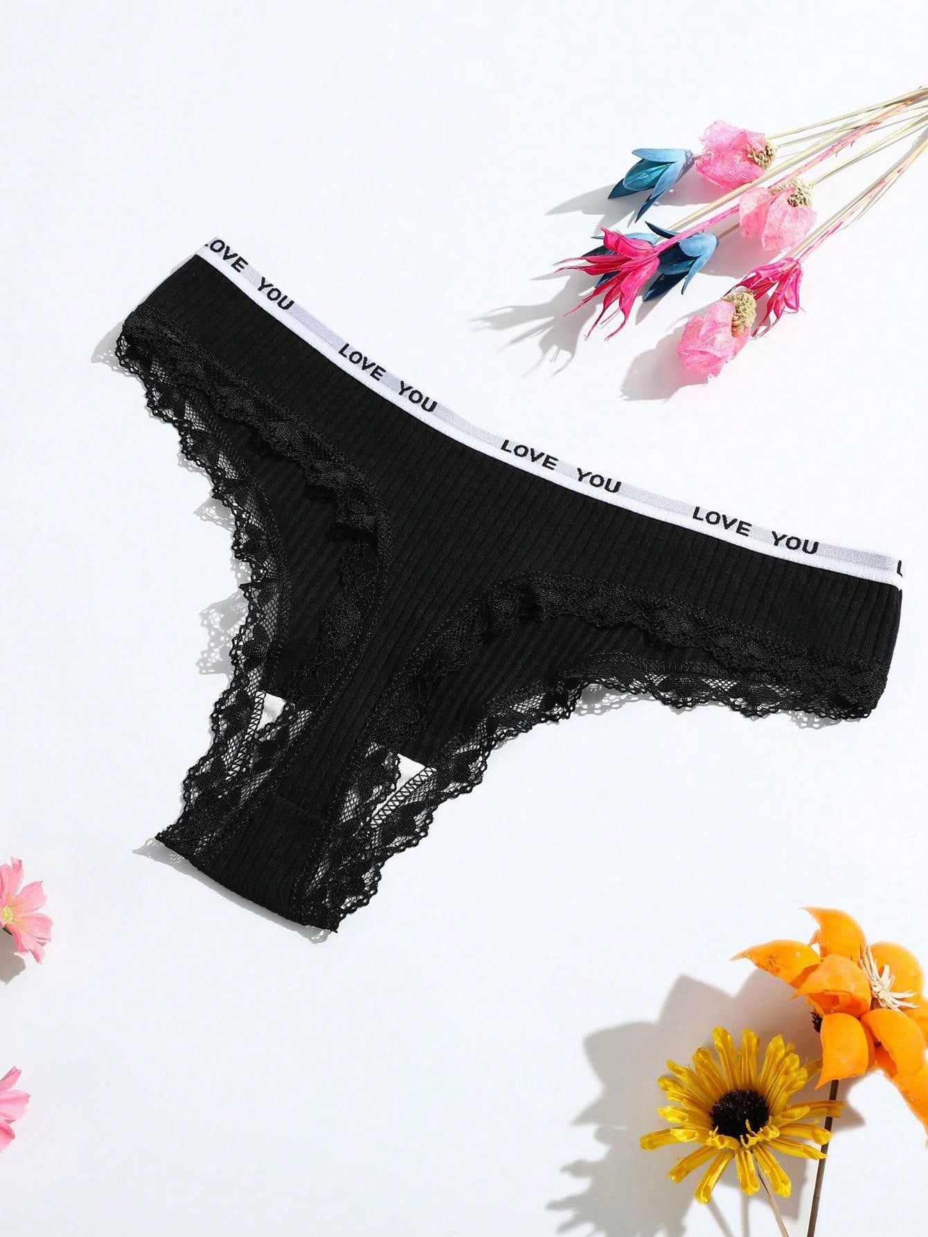 5 Pièces De String Pour Femme À Taille Basse, Bordure En Dentelle | Mode en ligne | SHEIN FRANCE