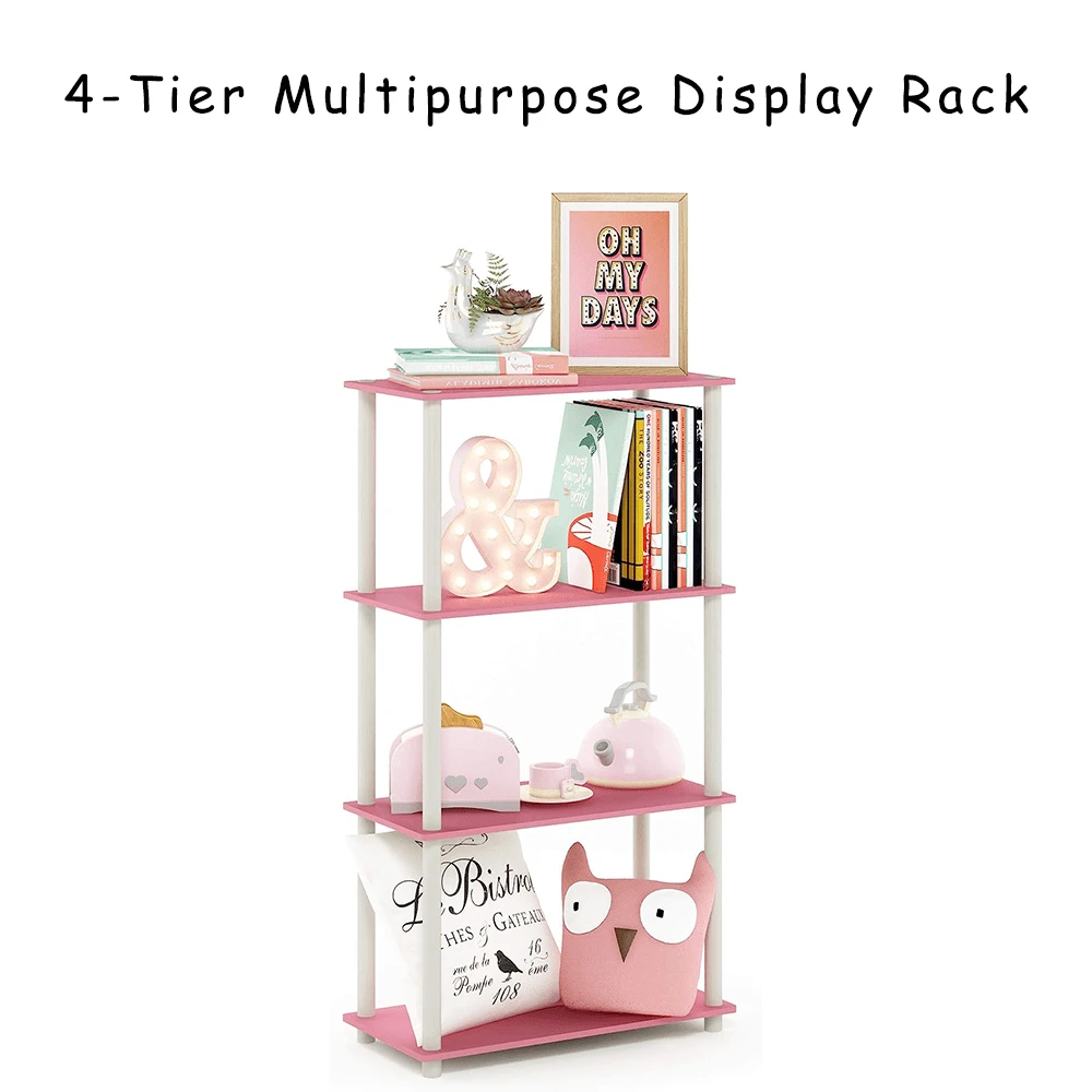 Multipurpose Shelf Display Rack, 4-Tier Round Tubes Storage Rack ...