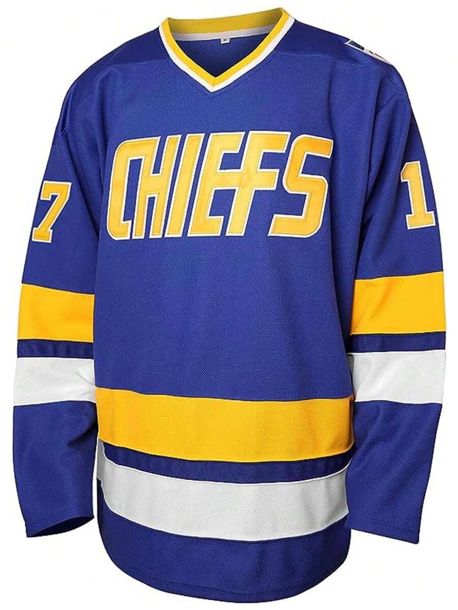 Men's Blue Hockey Jersey Embroidered Sport Shirt Ice Hockey Stick ...